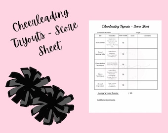 Printable Cheerleading Tryout Score Sheet. Instant Download Template for Cheer Coach, Team ...