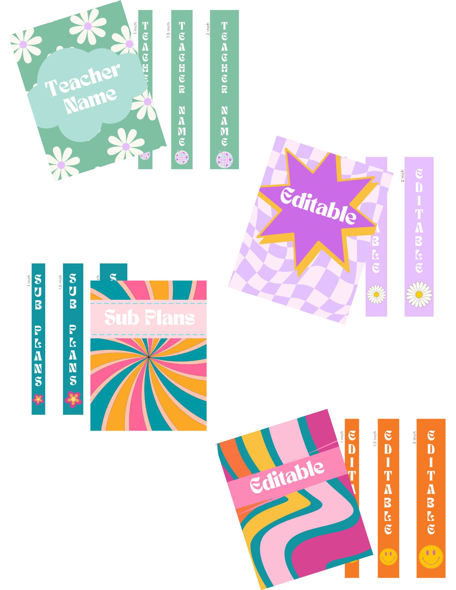 Groovy Retro Binder Covers & Spine Templates - Etsy