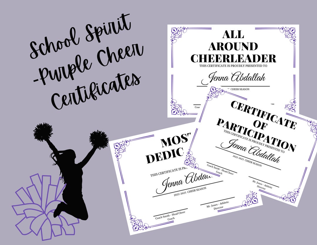 Purple Cheer Certificates - Etsy