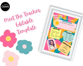 Editable Meet the Teacher Canva Template Teacher Printable Retro Groovy ...