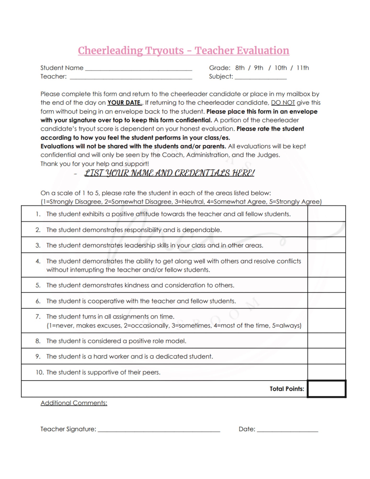 Cheerleading Tryouts - Evaluations - Etsy