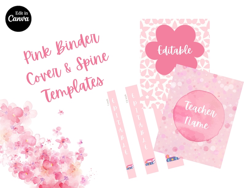 Pink Binder Cover & Spine Templates - Etsy