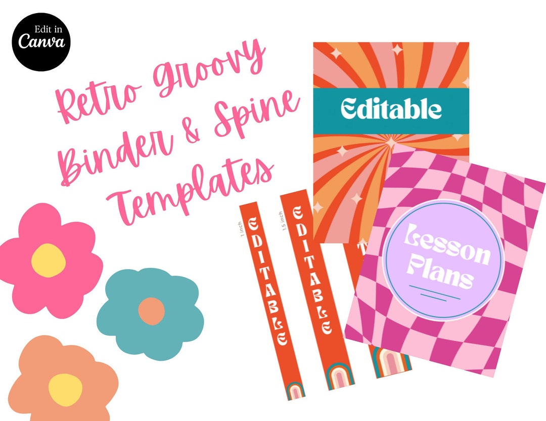 Groovy Retro Binder Covers & Spine Templates - Etsy