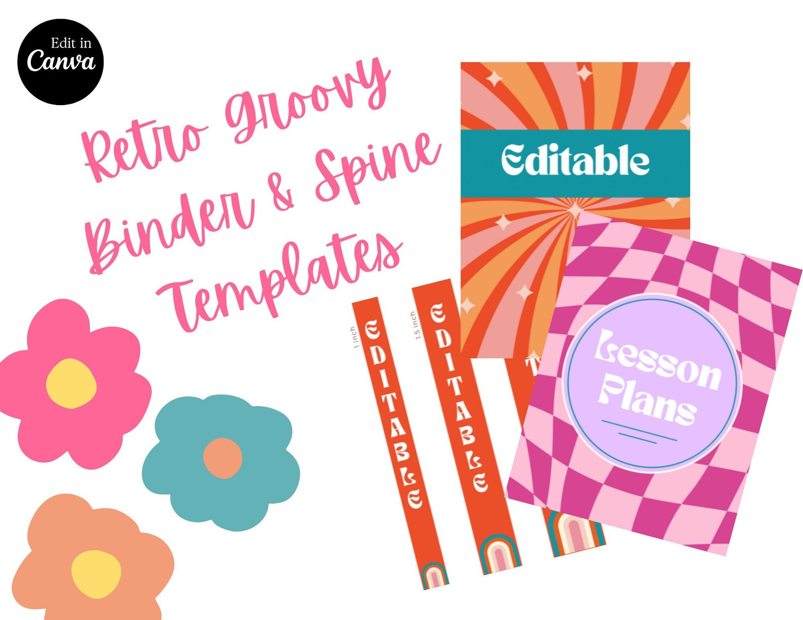 Groovy Retro Binder Covers & Spine Templates - Etsy