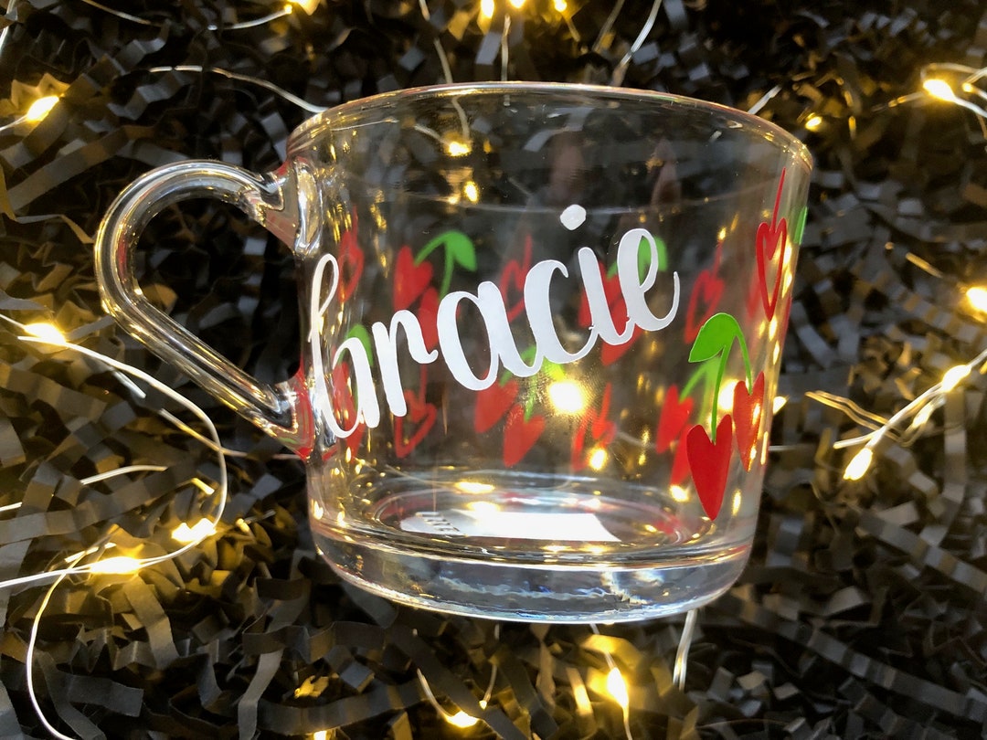 24cl Valentines Cherry Heart Mug, Glass Mug, Tea, Coffee, Gift, Custom ...