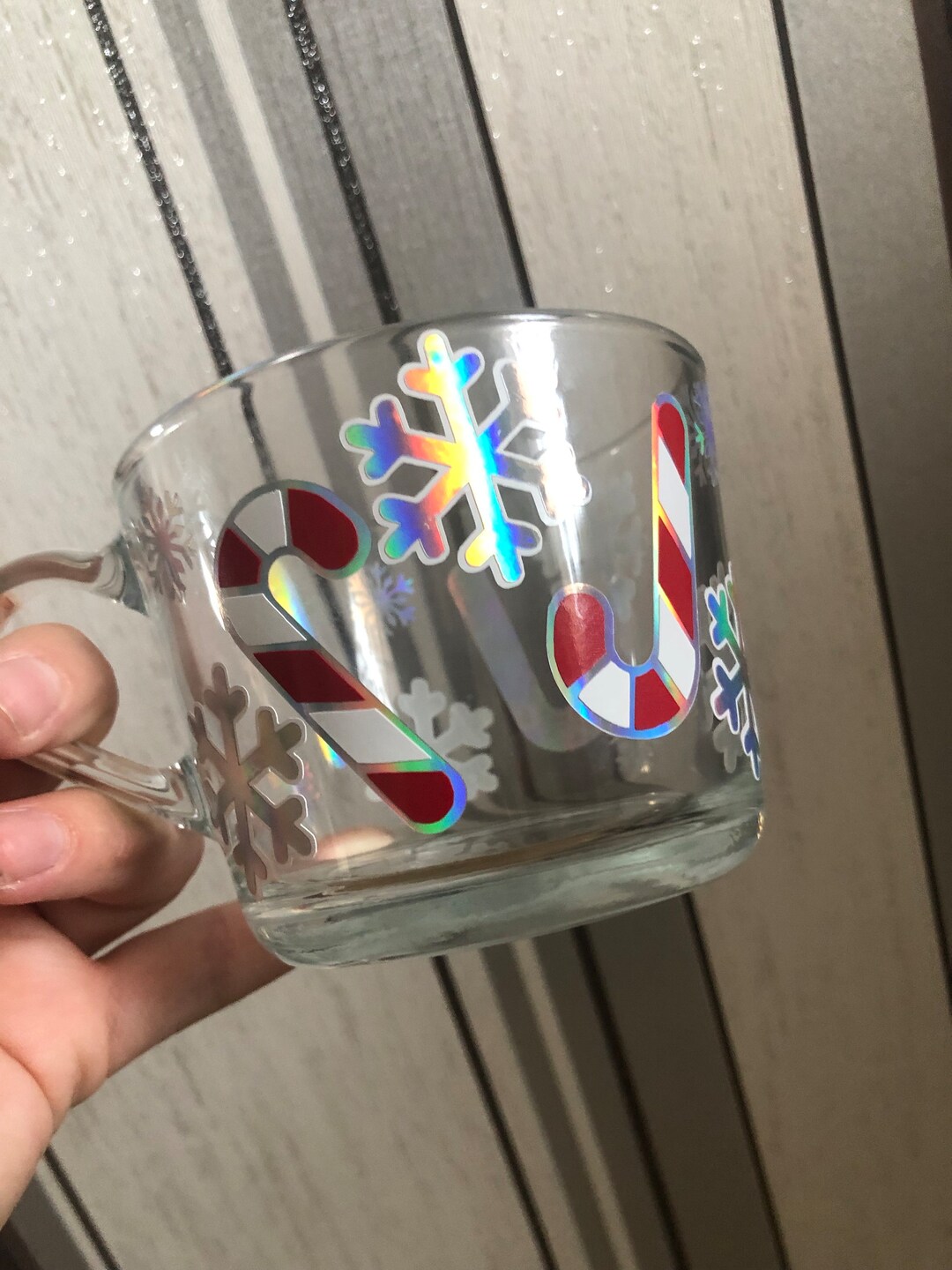 Candy Cane & Snowflake Glass Mug, Christmas Mug, 24cl - Etsy