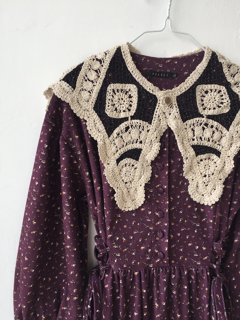Cottage Core Dress, Velvet Fabric , Victorian Dress, Crochet Collar is ...