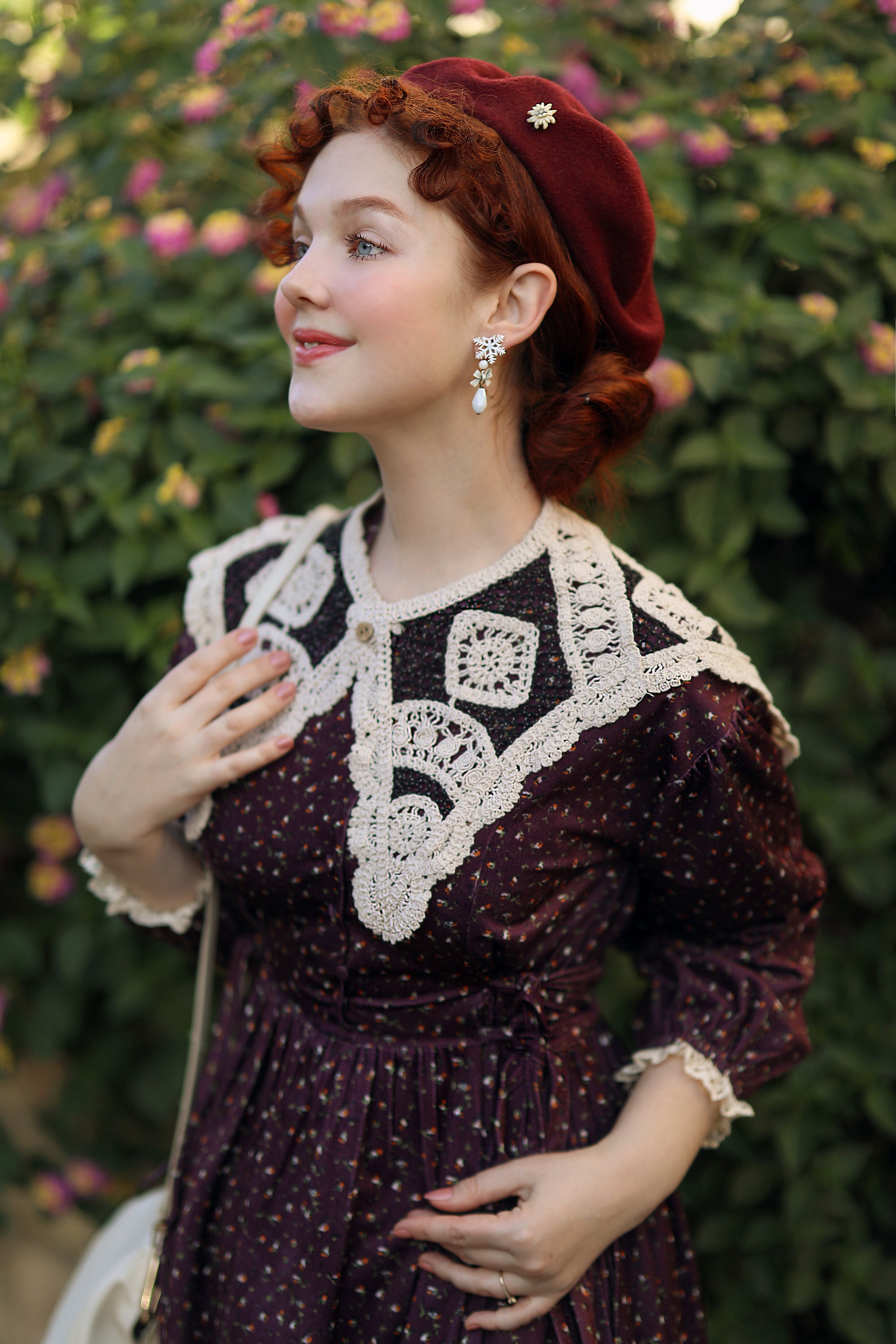 Cottage Core Dress, Velvet Fabric , Victorian Dress, Crochet Collar is ...