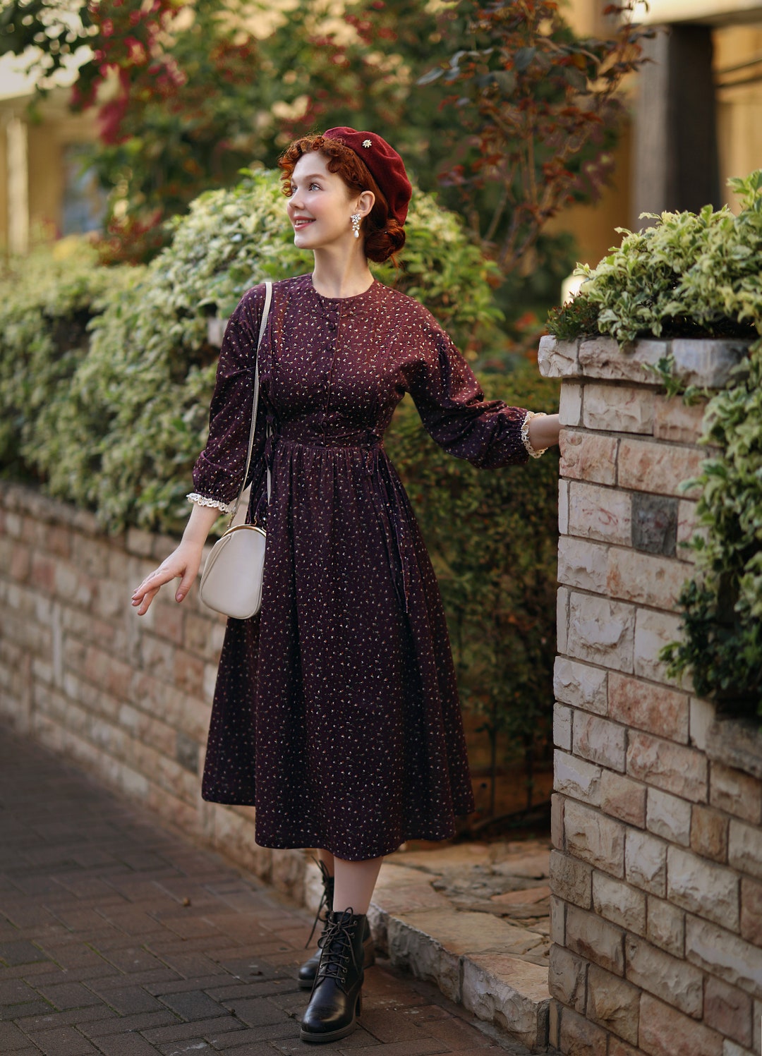 Cottage Core Dress, Velvet Fabric , Victorian Dress, Crochet Collar is ...