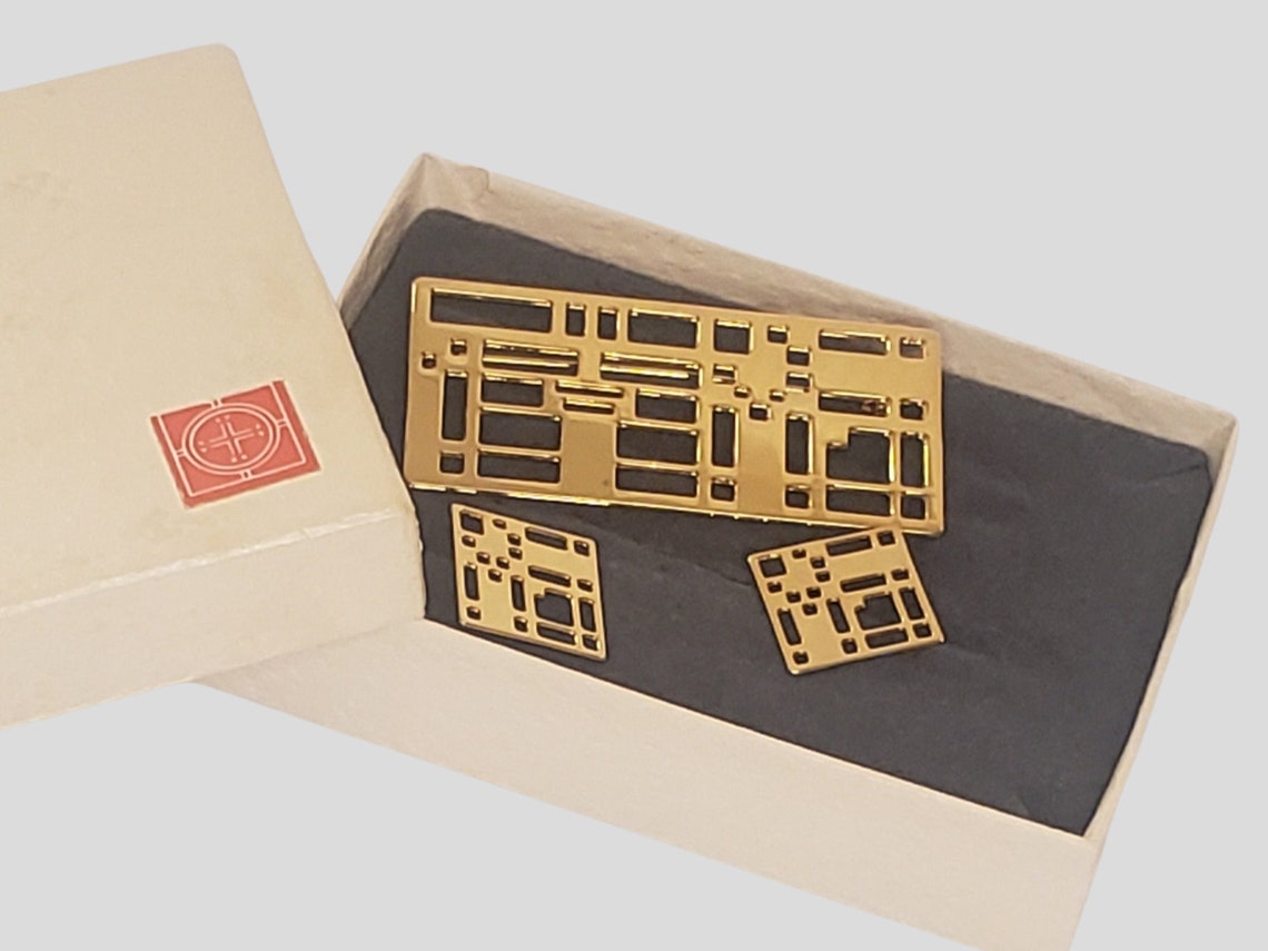 Vintage Frank Lloyd Wright Gold Matching Pin and Earrings Set Oak Park ...
