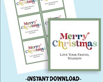 Merry Christmas Border Colorful Thank You Gift Tag Treat Bag Christmas ...