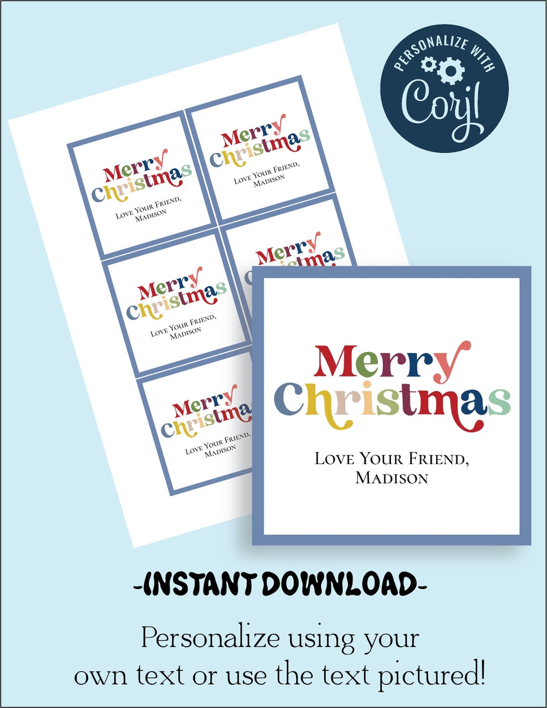 Merry Christmas Border Colorful Thank You Gift Tag Treat Bag Christmas ...