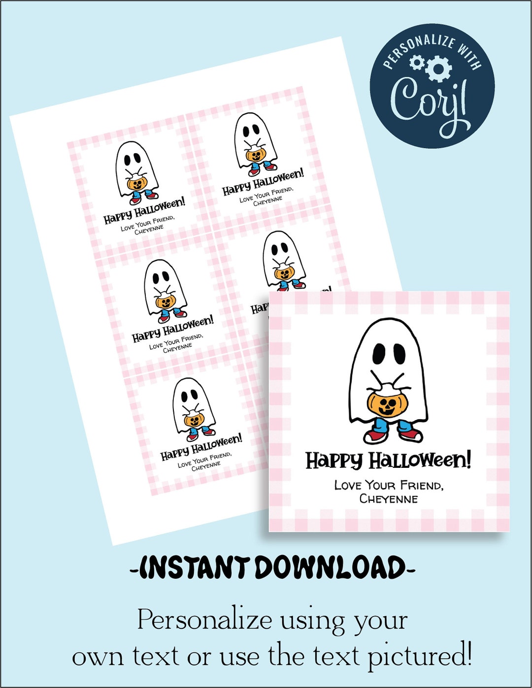 Happy Halloween Cute Ghost Gift Tag for Halloween Printable Instant ...