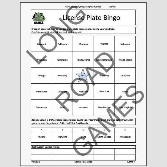 License Plate Road Trip Bingo - Etsy