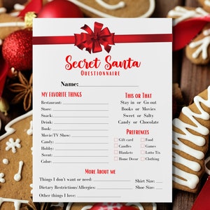 Secret Santa Gift Exchange Printable Gift Questionnaire - Etsy