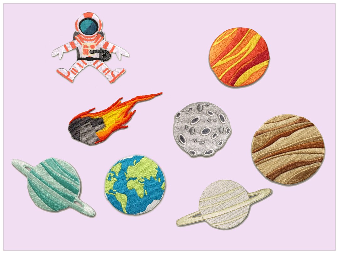 Planet Patch Set, Iron on Patch, Embroidery Patch, Sew on Patch, Alien, Space, Mars, Earth ...