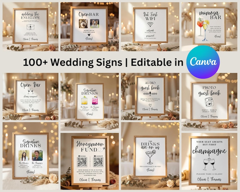 100+ Editable Wedding Signs Bundle, Minimalist Printable Reception ...