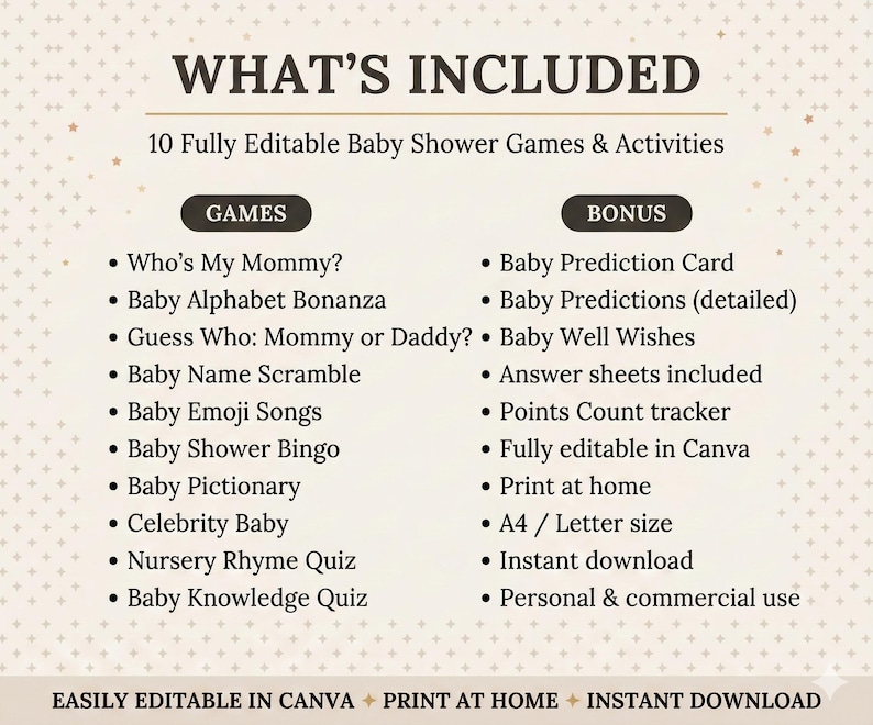 Baby Shower Games Bundle Canva, Printable Baby Shower Games, Minimalist ...