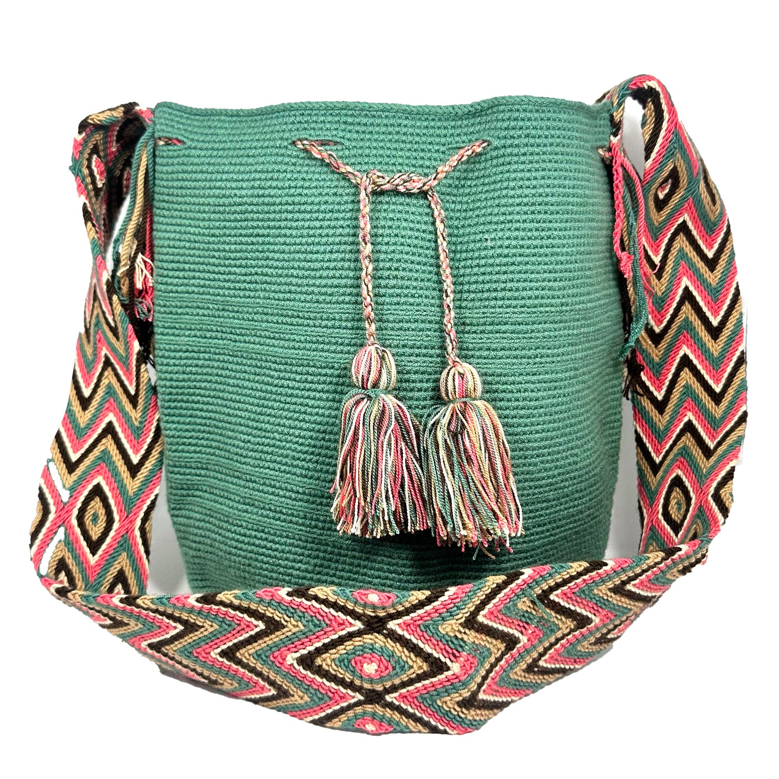 Wayuu Bag Backpack Bucket Shoulder Colombian Green & Multicolor NEW ...