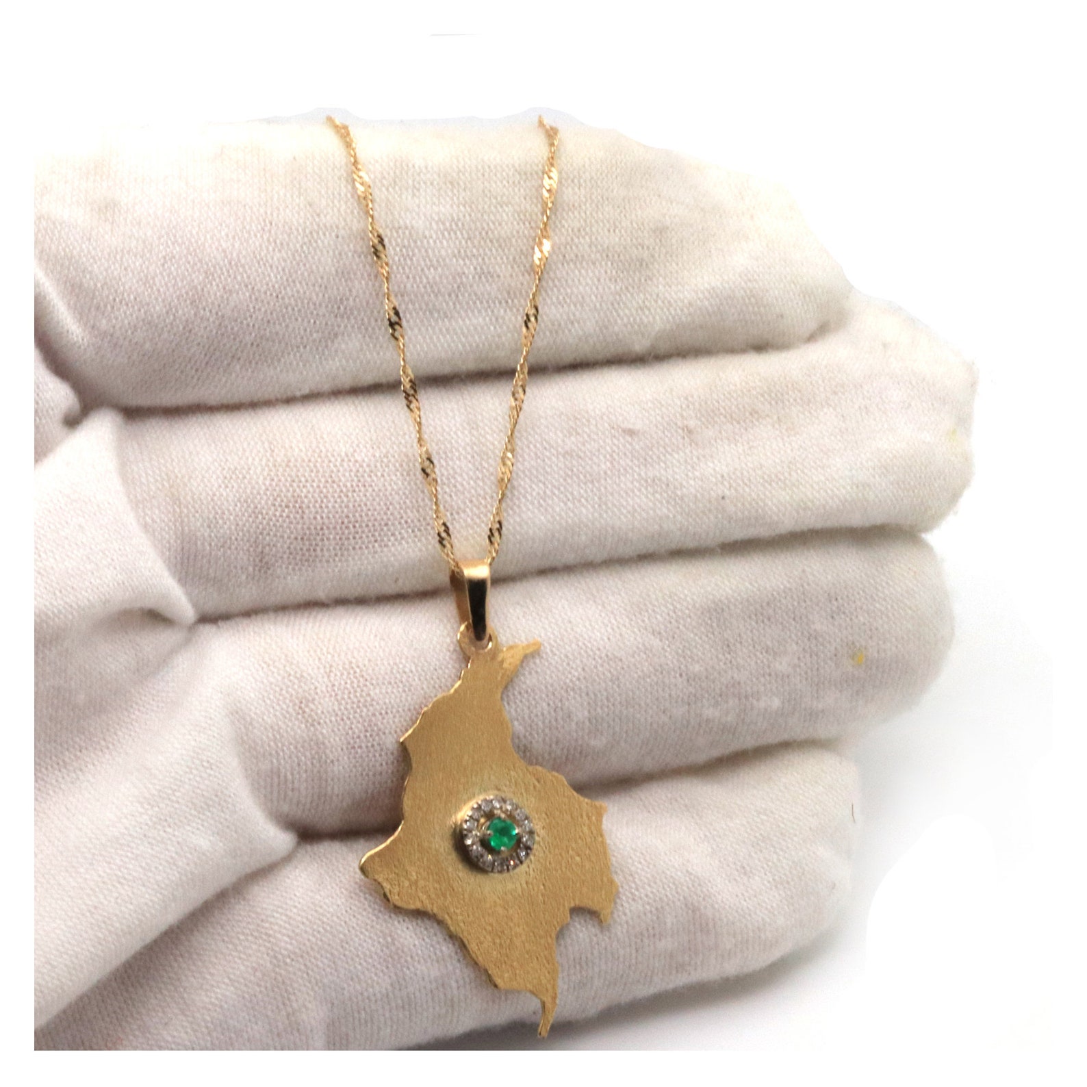 Colombian Sketch Pendant 18K Yellow Gold Croquis Colombia Emerald and ...