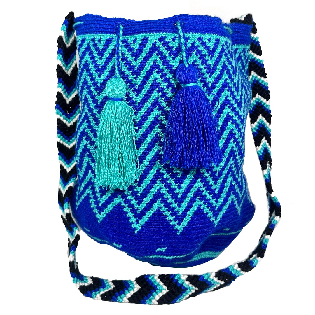 Wayuu Bag Backpack Bucket Shoulder Colombia Blue NEW Handmade - Etsy