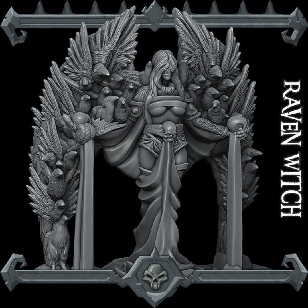 Evil Raven Witch Miniature 28mm 32mm Scale 8K Resin 3D Printed ...