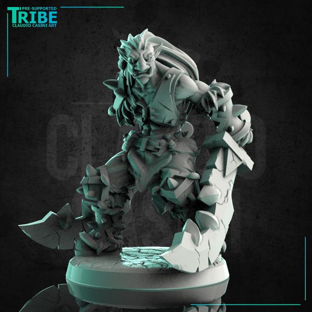 Half Troll Barbarian Fighter Miniature 28mm 32mm Scale 8K Resin 3D ...