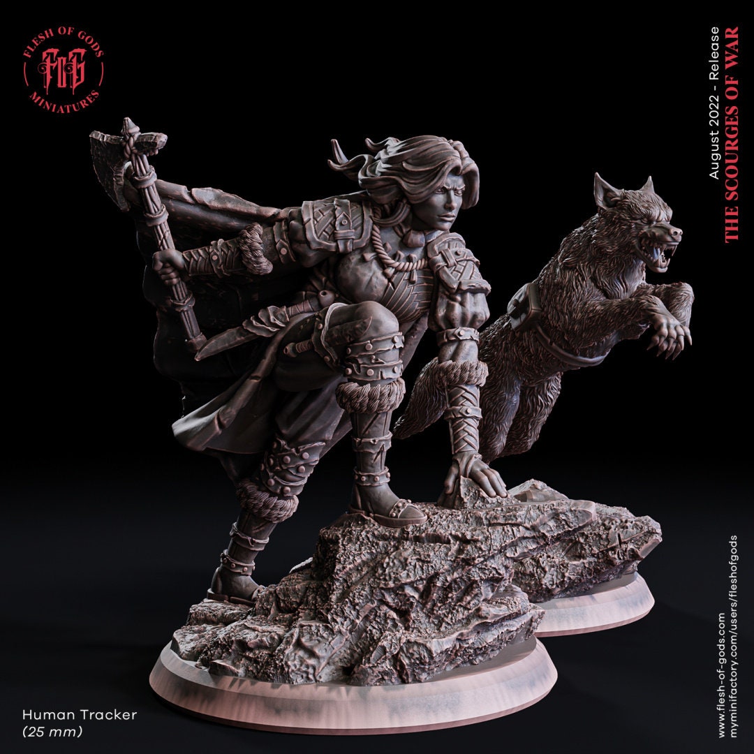 Female Barbarian With Dog Miniature 28mm 32mm Scale 8K Resin 3D Printed ...