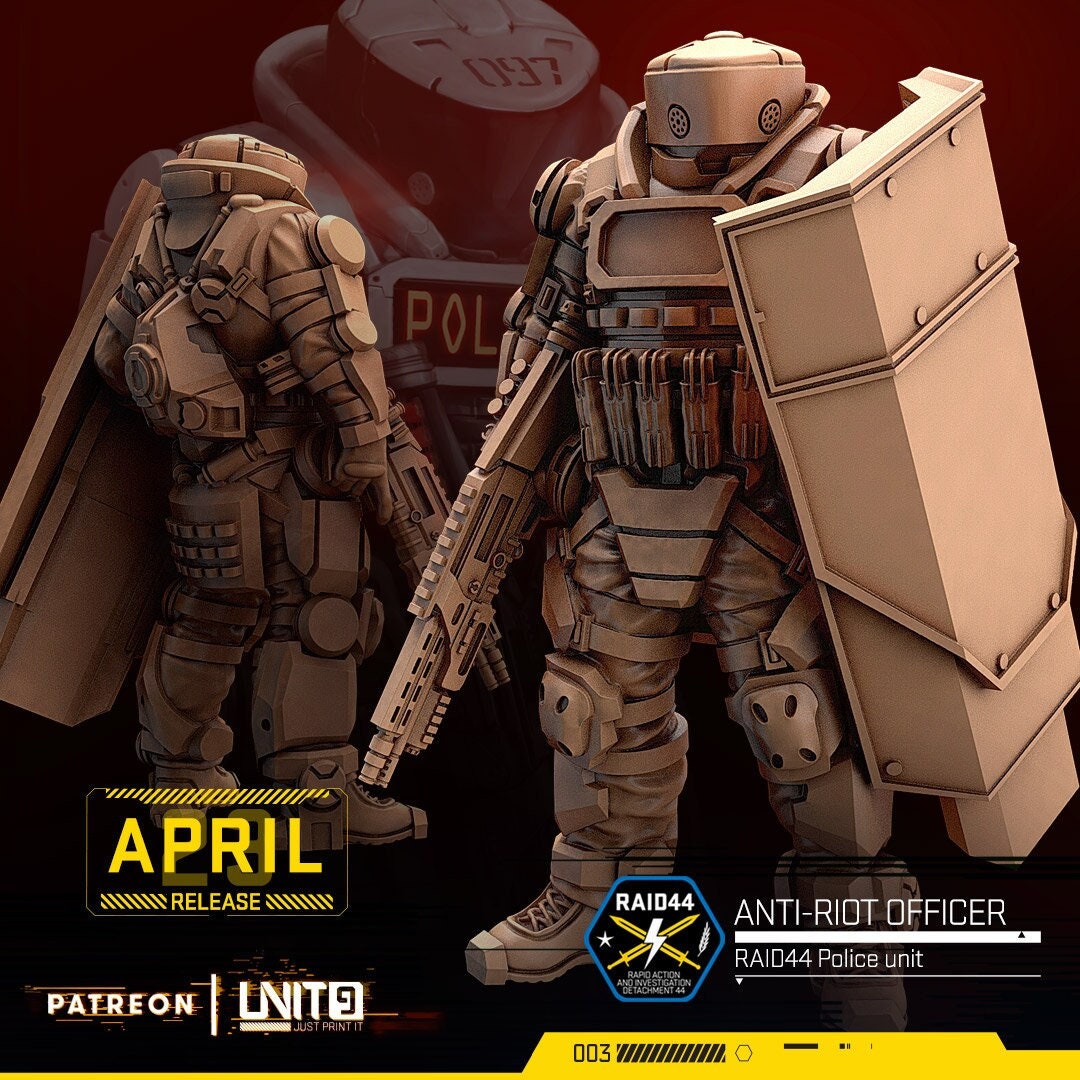 Unit9 Cyberpunk Riot Police Officers Miniature 28mm 32mm Scale 8K Resin ...