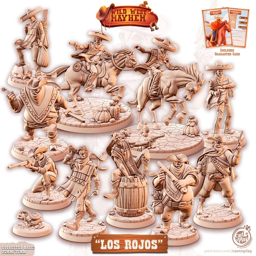 Cowboys Outlaw Gang Miniature 28mm 32mm Scale 8K Resin 3D Printed ...