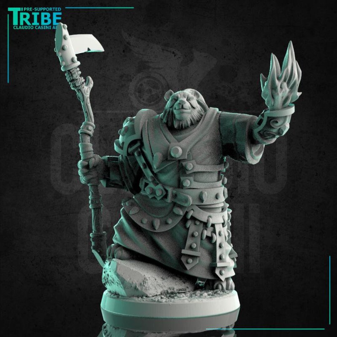 Panda Folk Monk Shaman Miniature 28mm 32mm Scale 8K Resin 3D Printed ...