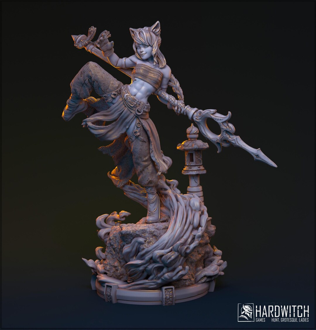 Female Fox Folk Monk Miniature 28mm 32mm 75mm Scale 8K Resin 3D Printed ...
