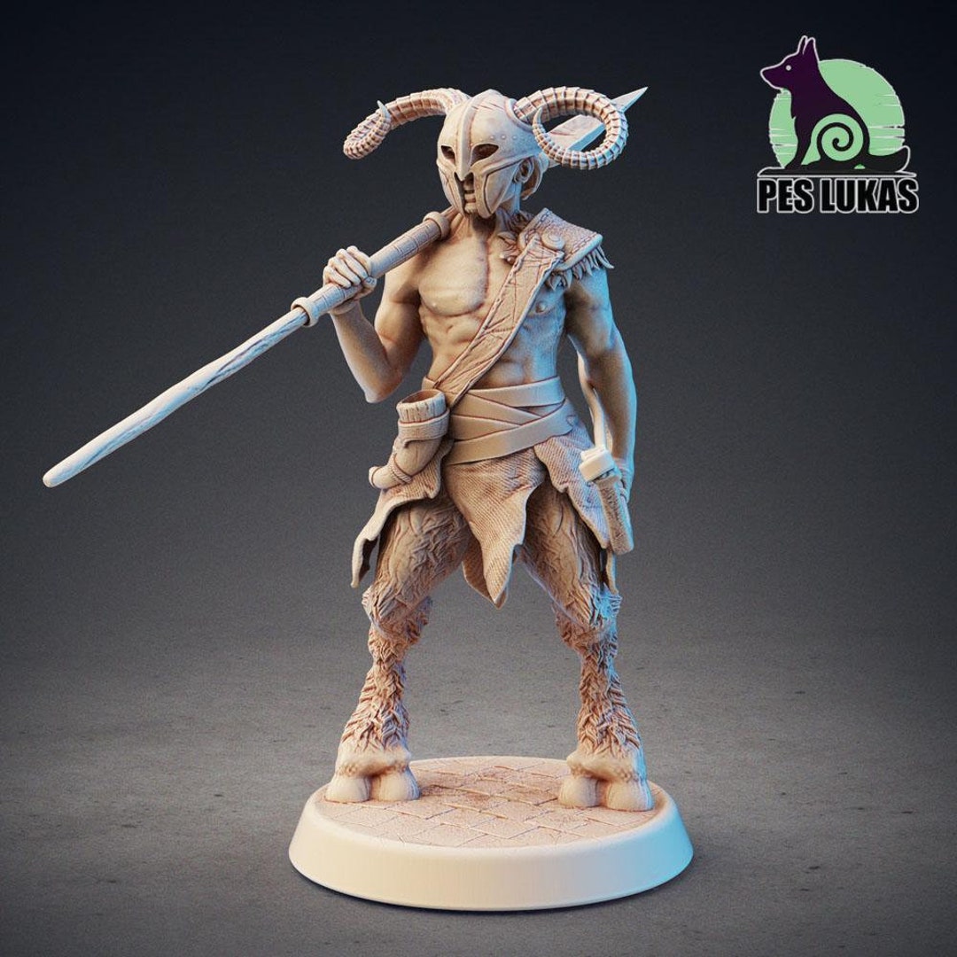 Male Satyr Faun Fighter Miniature 28mm 32mm Scale 8K Resin 3D Printed ...