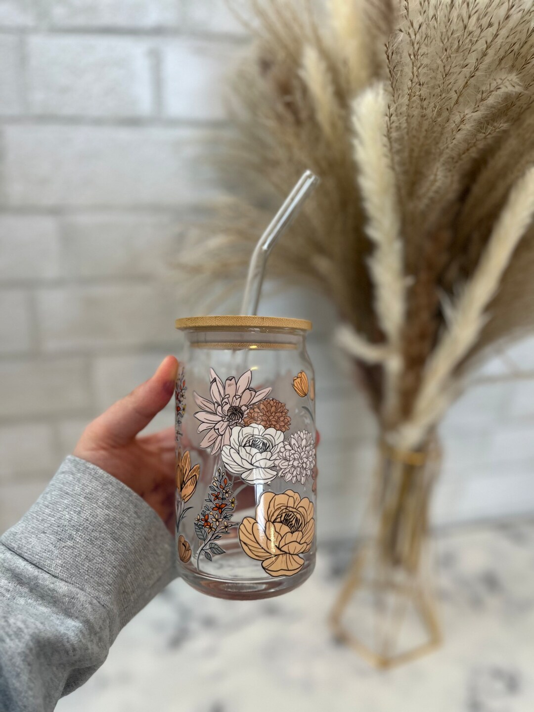 Boho Floral Libbey Glass Cup - Etsy