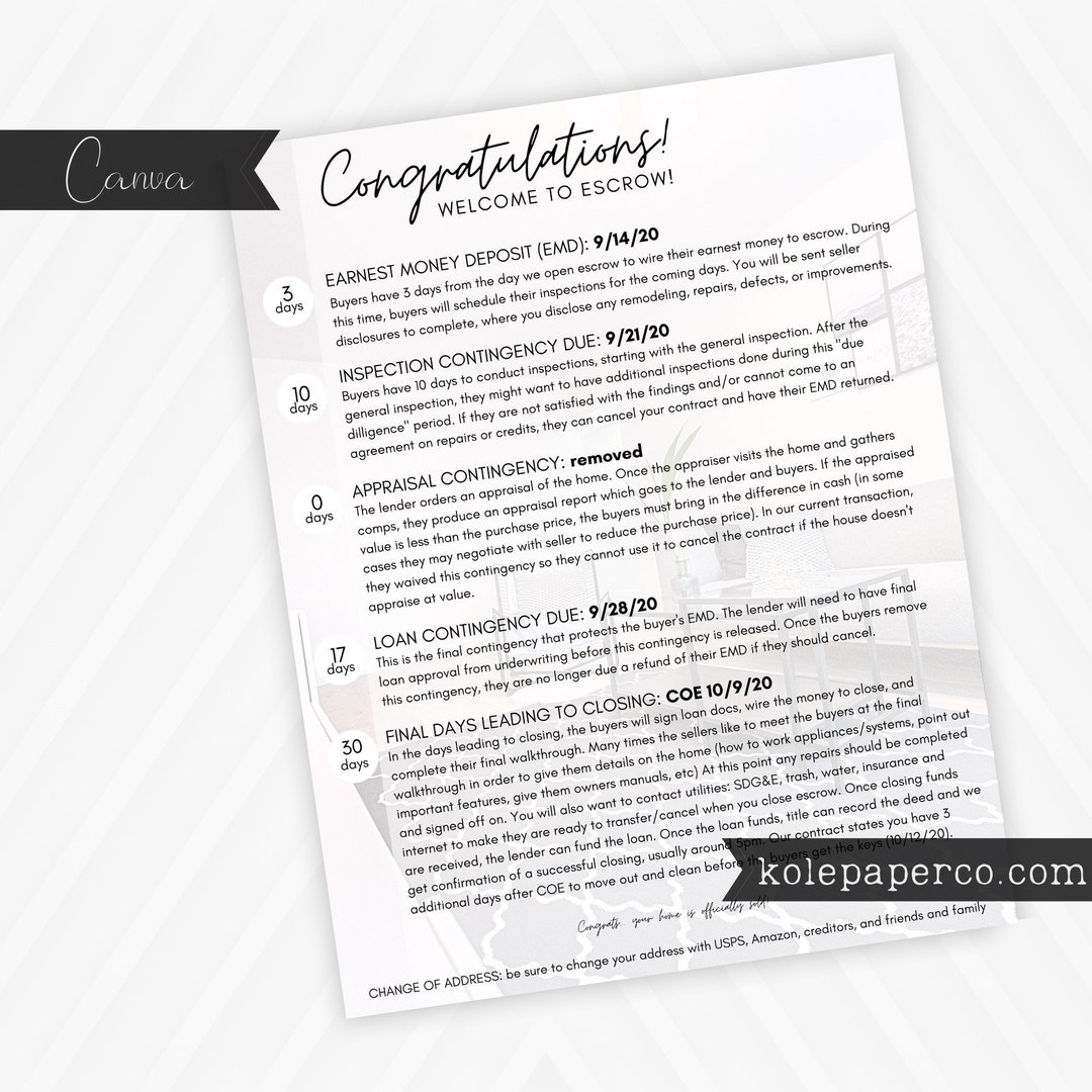 Real Estate Welcome to Escrow Letter | Lead Magnet | Canva Template ...