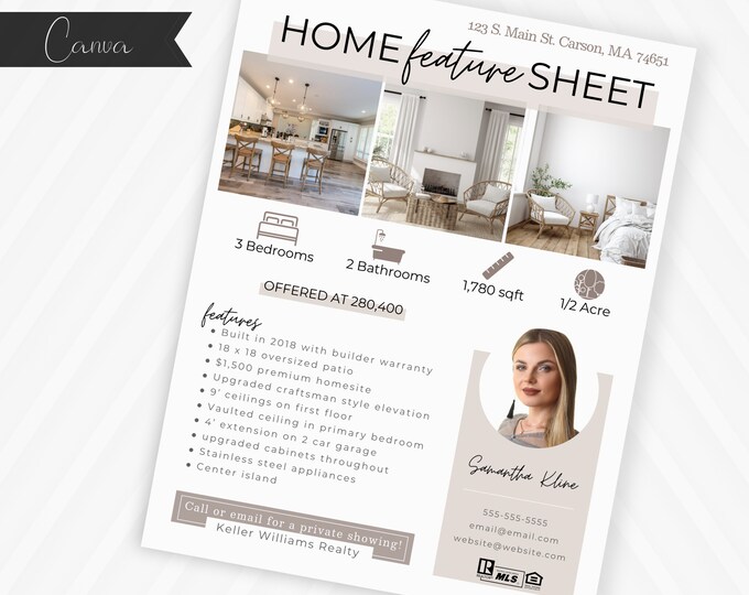 Real Estate Home Feature Sheet | Lead Magnet | Canva Template - Etsy