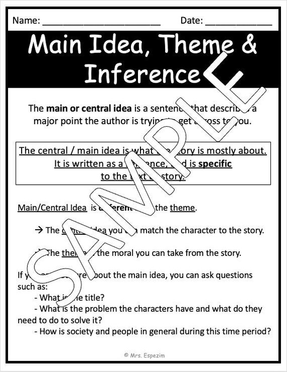Main Idea Theme and Inference - Etsy