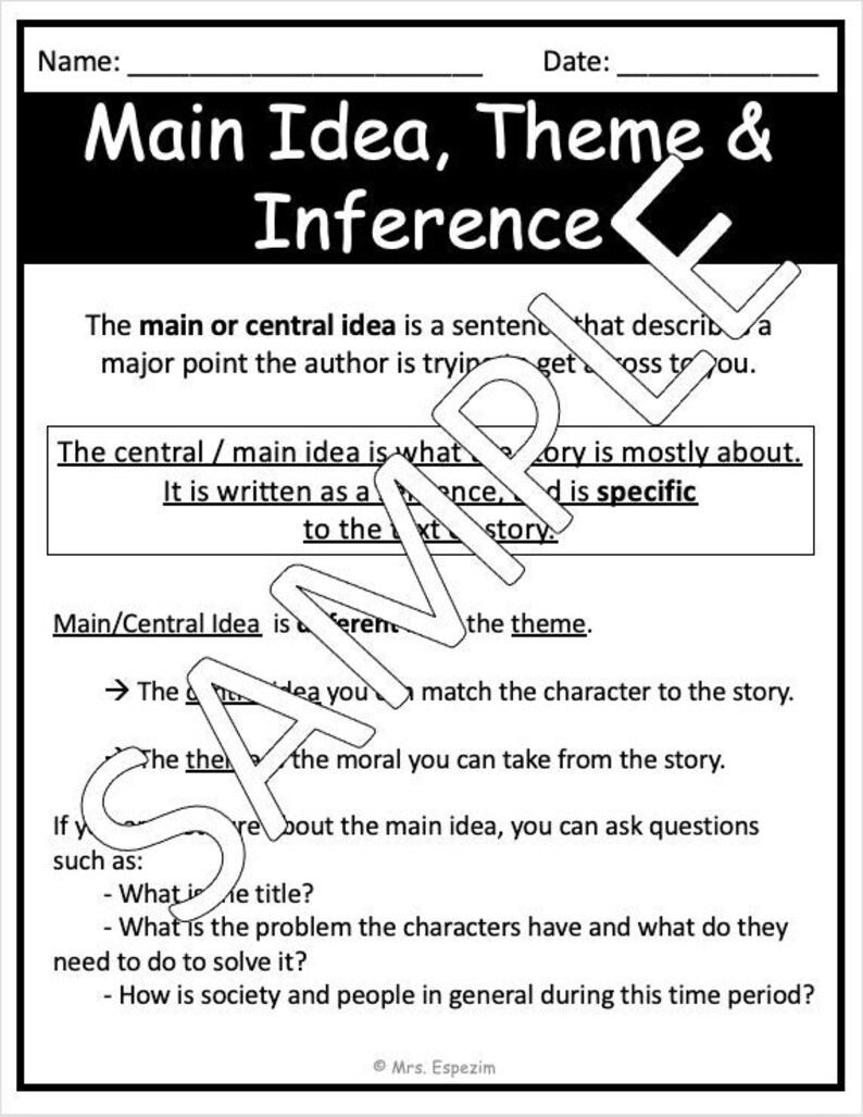Main Idea, Theme and Inference - Etsy