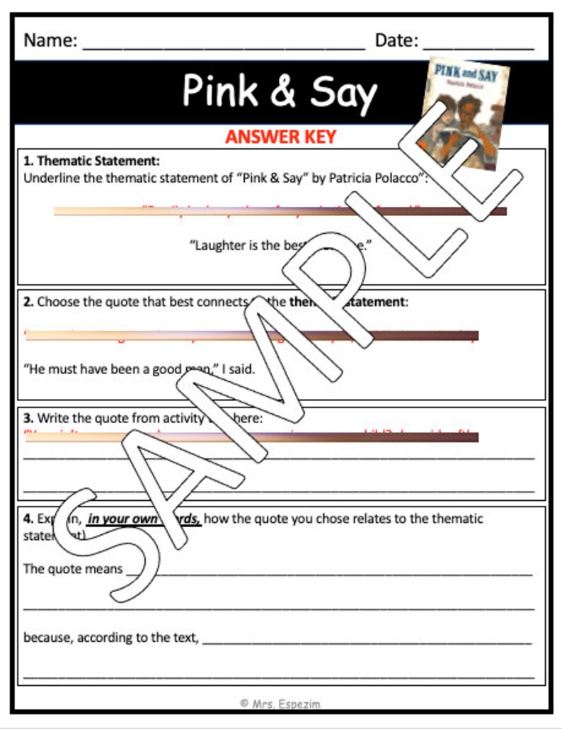Pink & Say patricia Polacco Assessment - Etsy