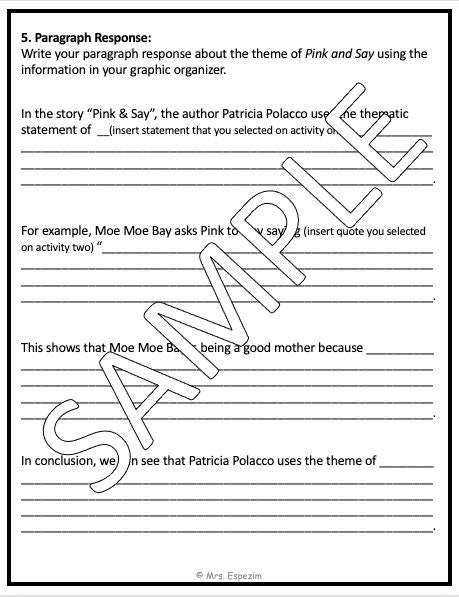 Pink & Say (patricia Polacco) - Assessment - Etsy