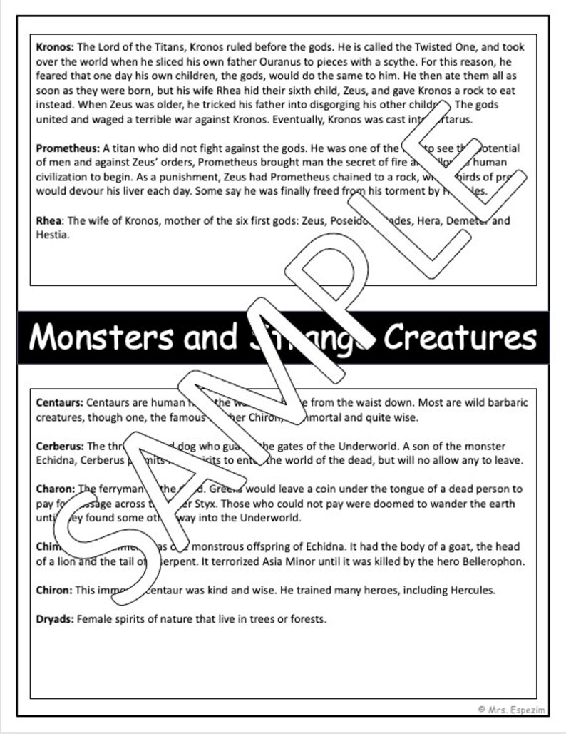 Greek Mythology olympian Gods, Titans, Monsters and Strange Creatures ...