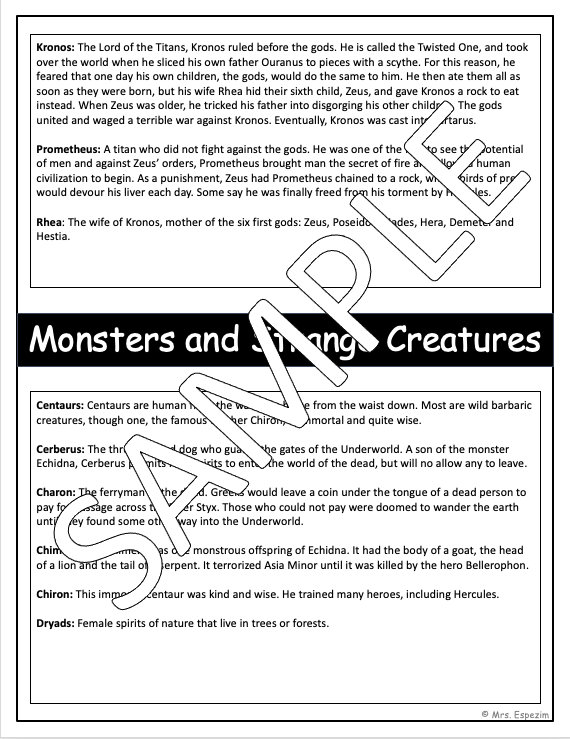 Greek Mythology olympian Gods, Titans, Monsters and Strange Creatures ...