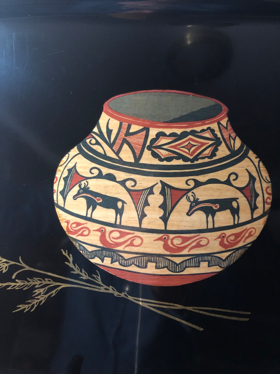 Vintage Couroc of Monterey Black Lacquer Tray With Inlaid Wood & Brass ...