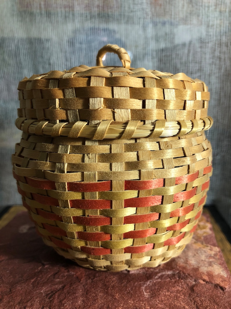 Mid-century Anishinaabe (ojibwe-eastern Great Lakes) Hand-woven Lidded ...