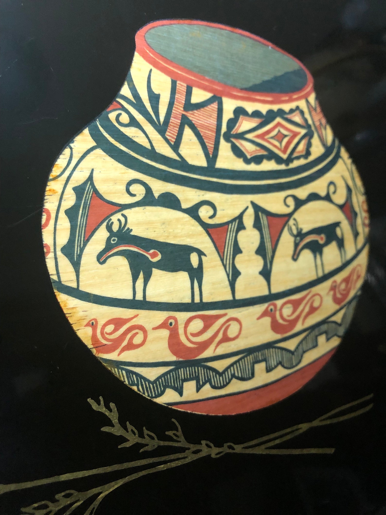 Vintage Couroc of Monterey Black Lacquer Tray With Inlaid Wood & Brass ...