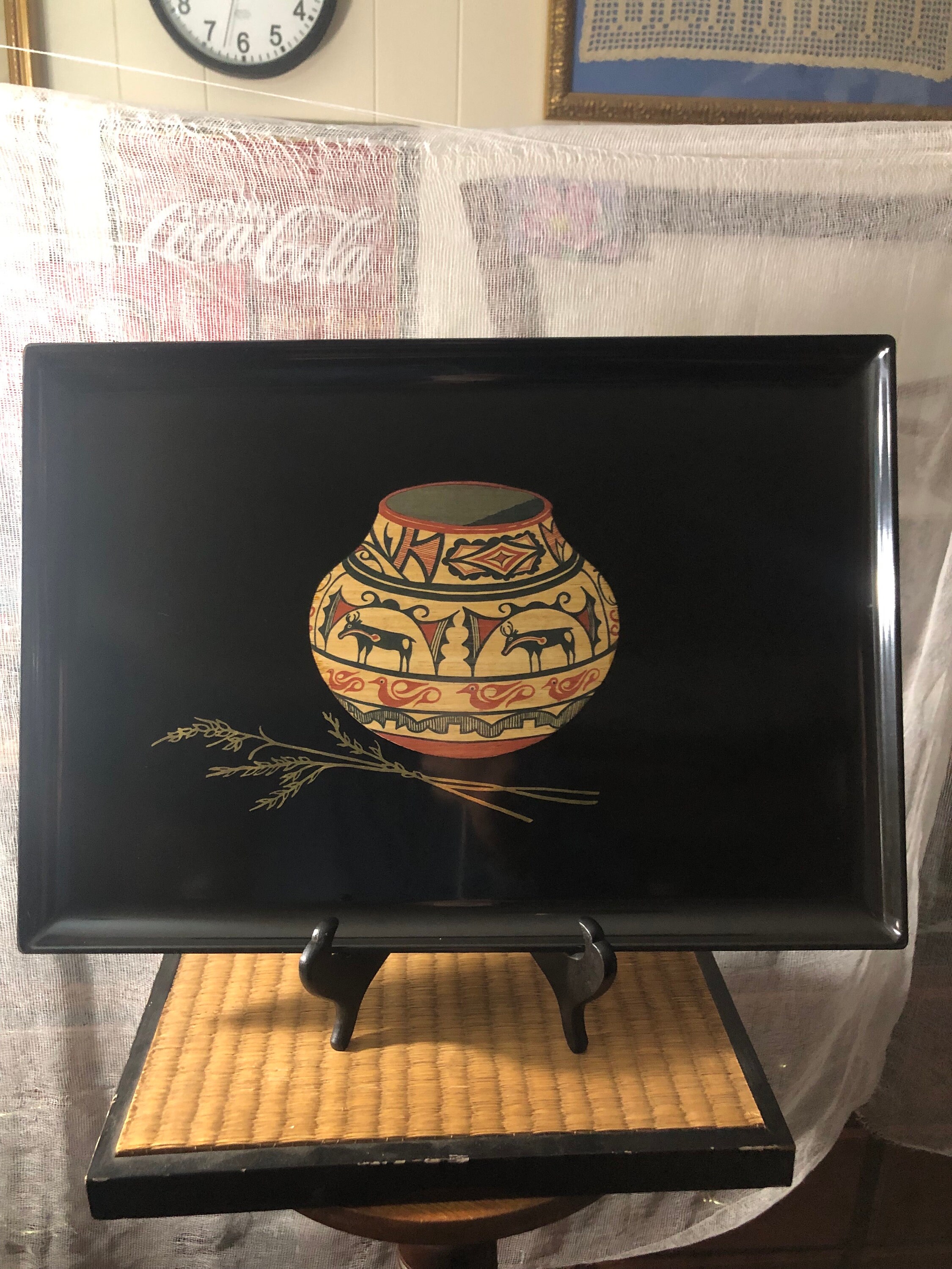 Vintage Couroc of Monterey Black Lacquer Tray With Inlaid Wood & Brass ...