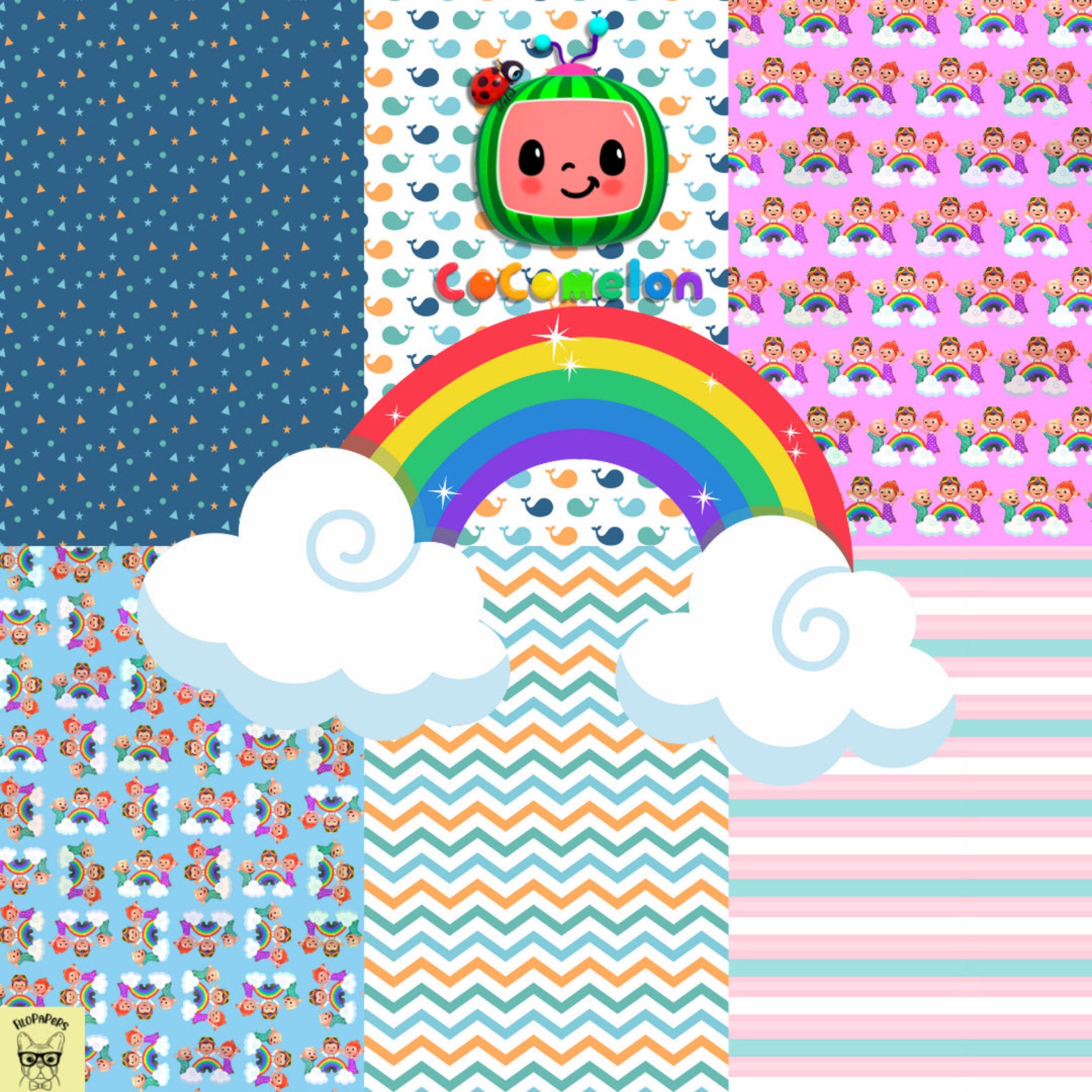 Cocomelon Digital Papers And Cocomelon Cliparts Cocomelon Etsy España