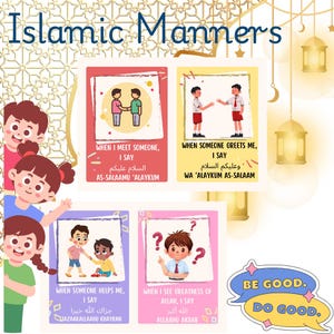 Kids Good Manners Cards Islamic Adab & Etiquette Learning Arabic ...