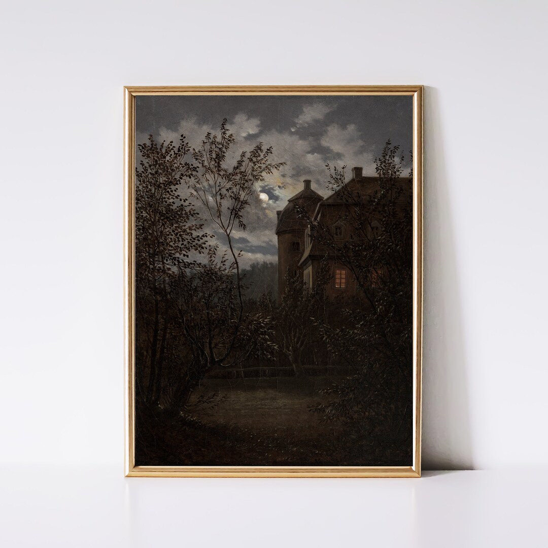 Moody Landscape Painting Printable Wall Art Vintage Moonlight Painting ...