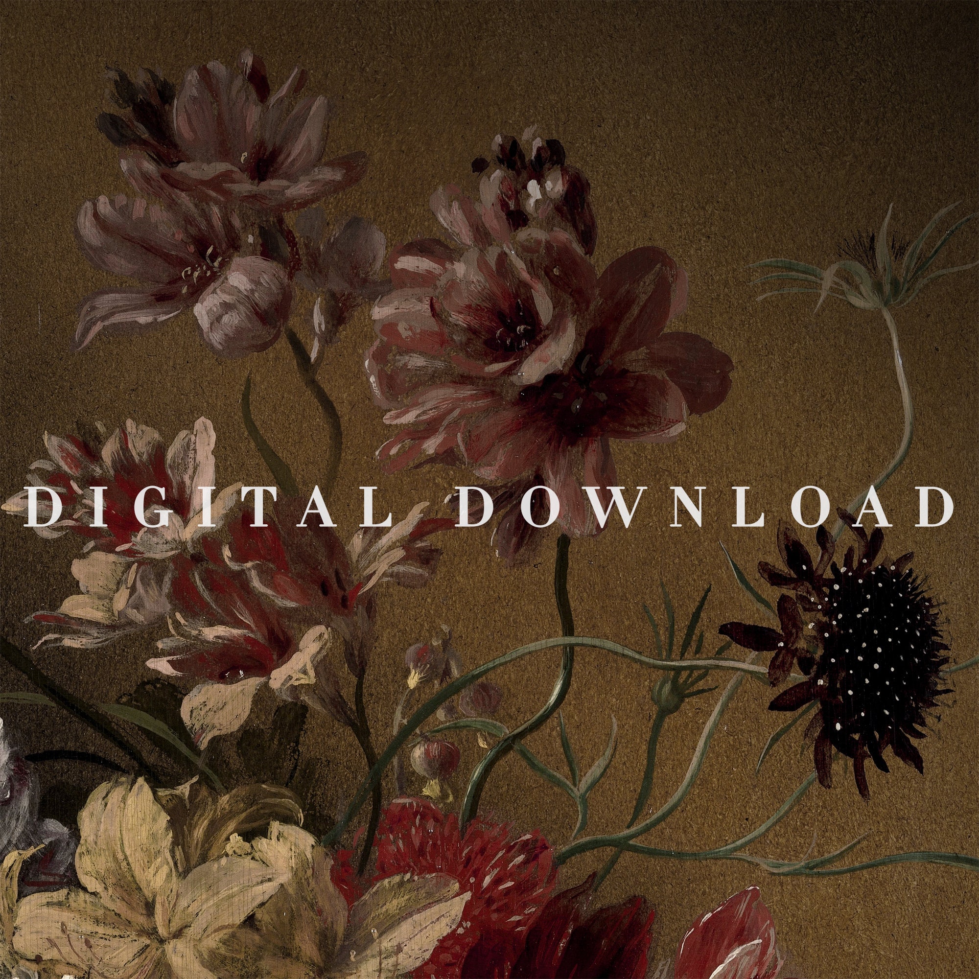 Moody Flower Painting Printable Wall Art Vintage Floral Wall Art ...